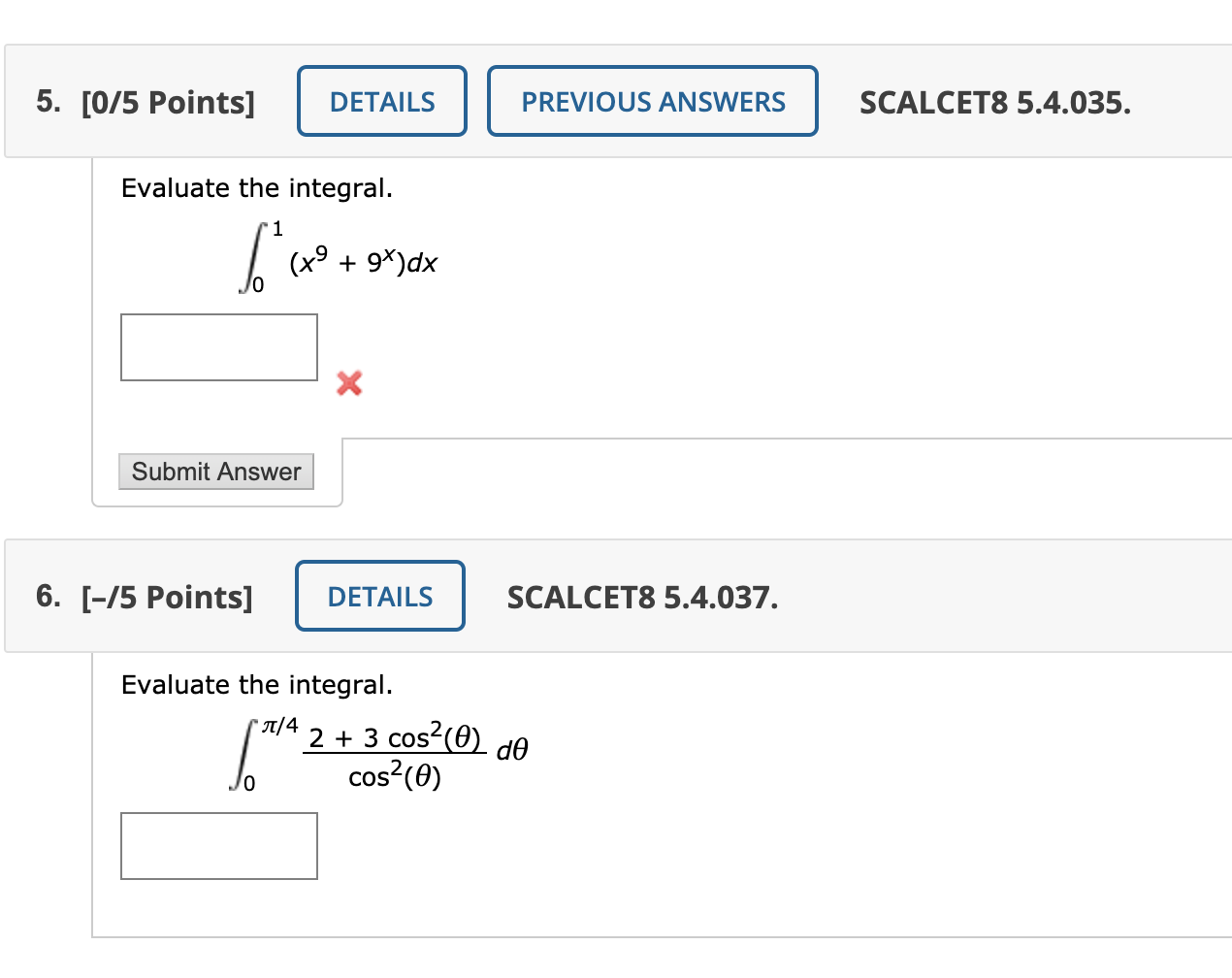 Solved 5. [0/5 Points] DETAILS PREVIOUS ANSWERS SCALCET8 | Chegg.com