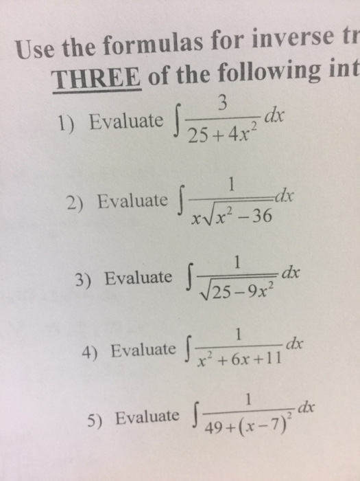 Solved Use the formulas for inverse tr THREE of the | Chegg.com