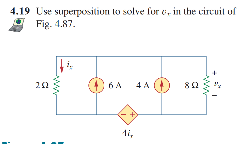 Solved 4.19 Use superposition to solve for vx in the circuit | Chegg.com