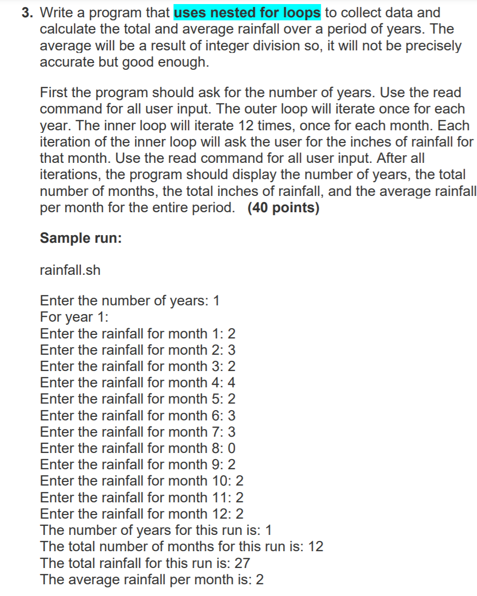 Solved 3. Write a program that uses nested for loops to | Chegg.com