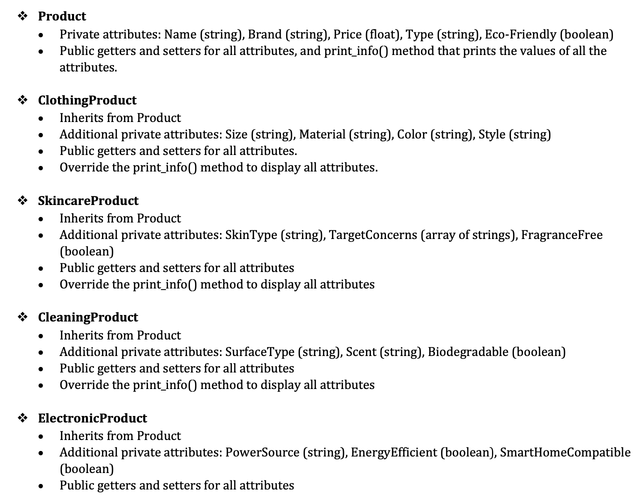 Solved * Product - Private attributes: Name (string), Brand | Chegg.com Solved * Product - Private attributes: Name (string), Brand | Chegg.com