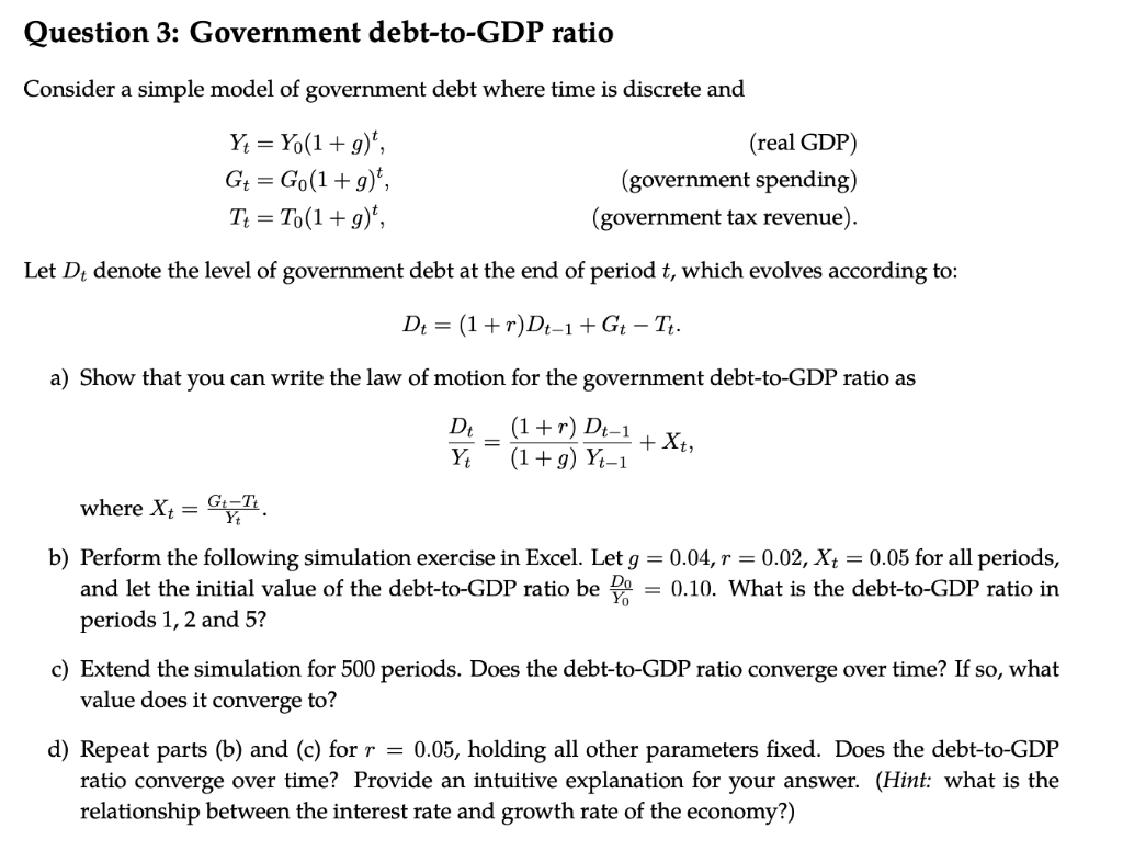 Solved Question 3 Government Debt To Gdp Ratio Consider A Chegg