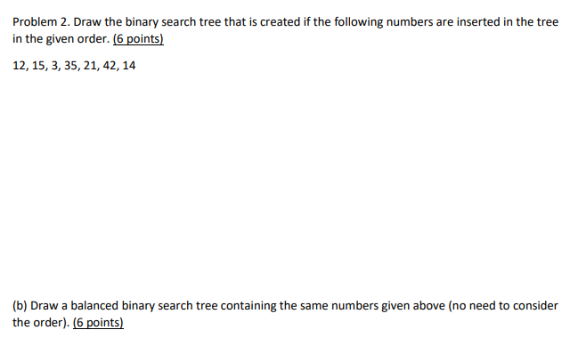 Solved Problem 2. Draw the binary search tree that is | Chegg.com
