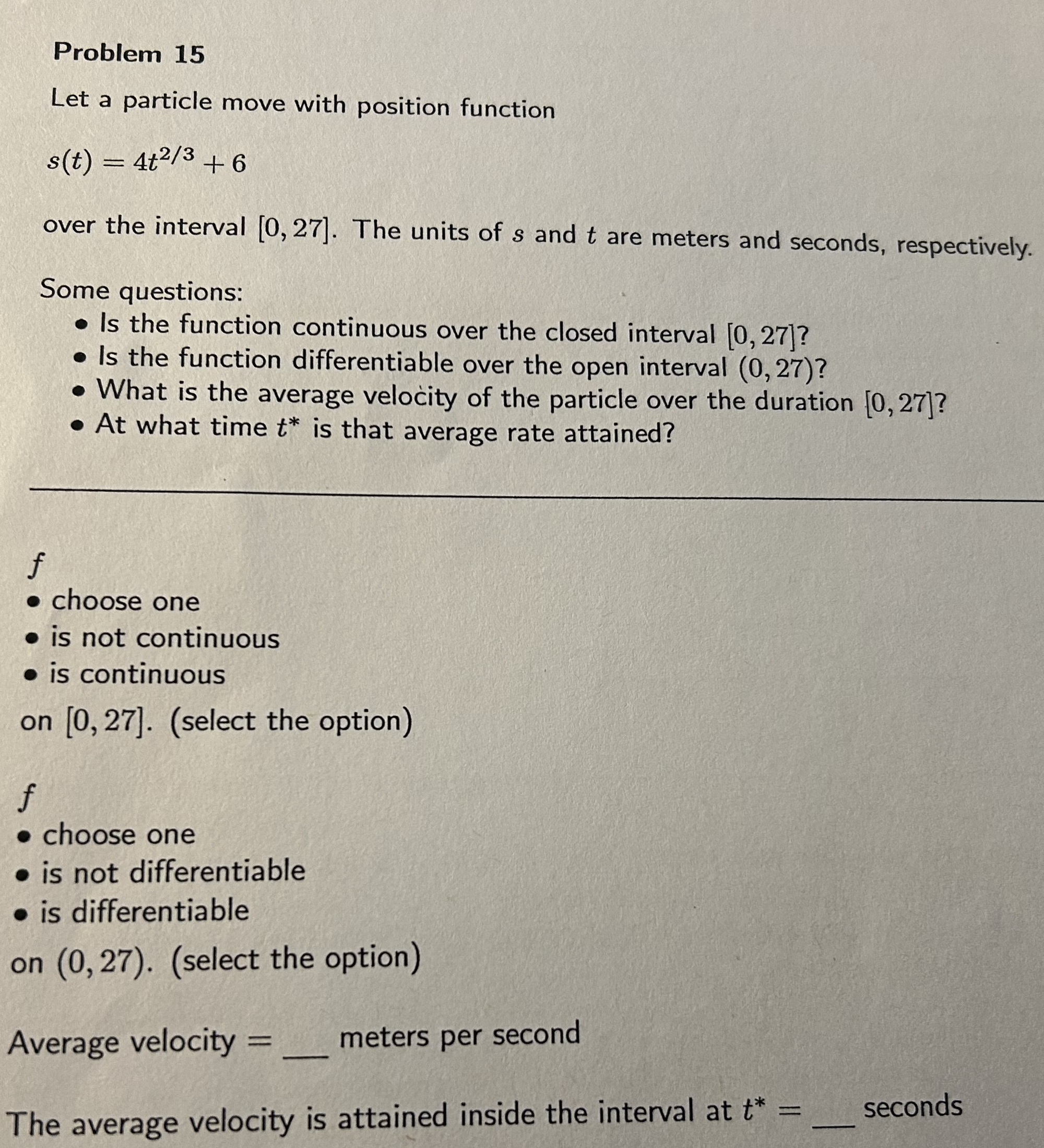 Solved Problem 15Let a particle move with position | Chegg.com