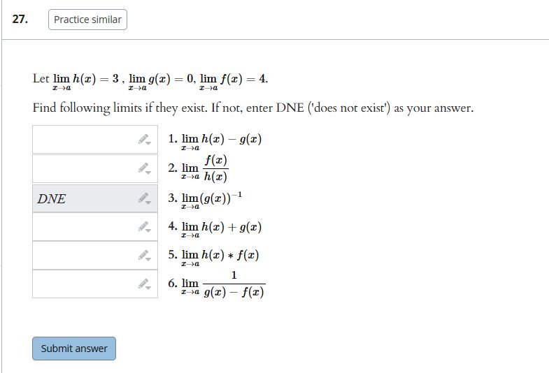 Solved Let limx→ah(x)=3,limx→ag(x)=0,limx→af(x)=4.Find | Chegg.com