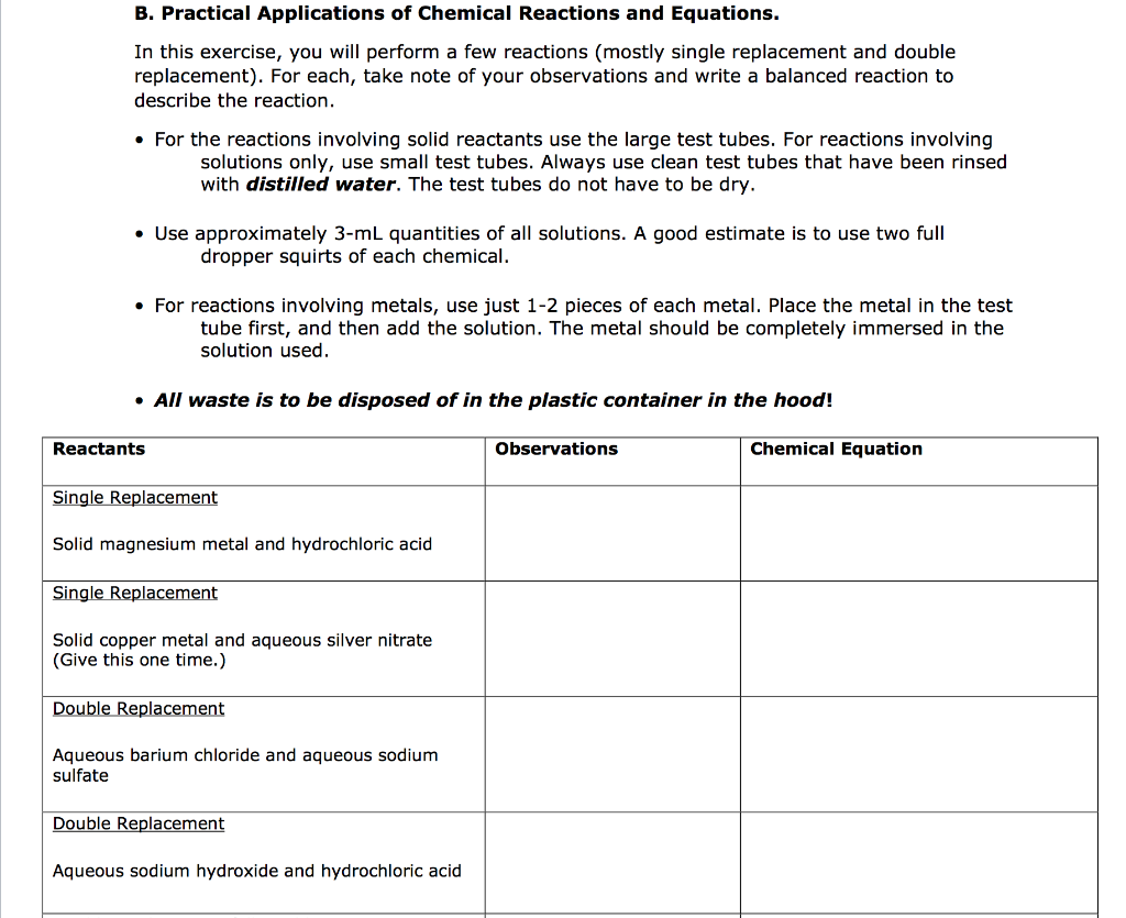 Solved B. Practical Applications of Chemical Reactions and | Chegg.com