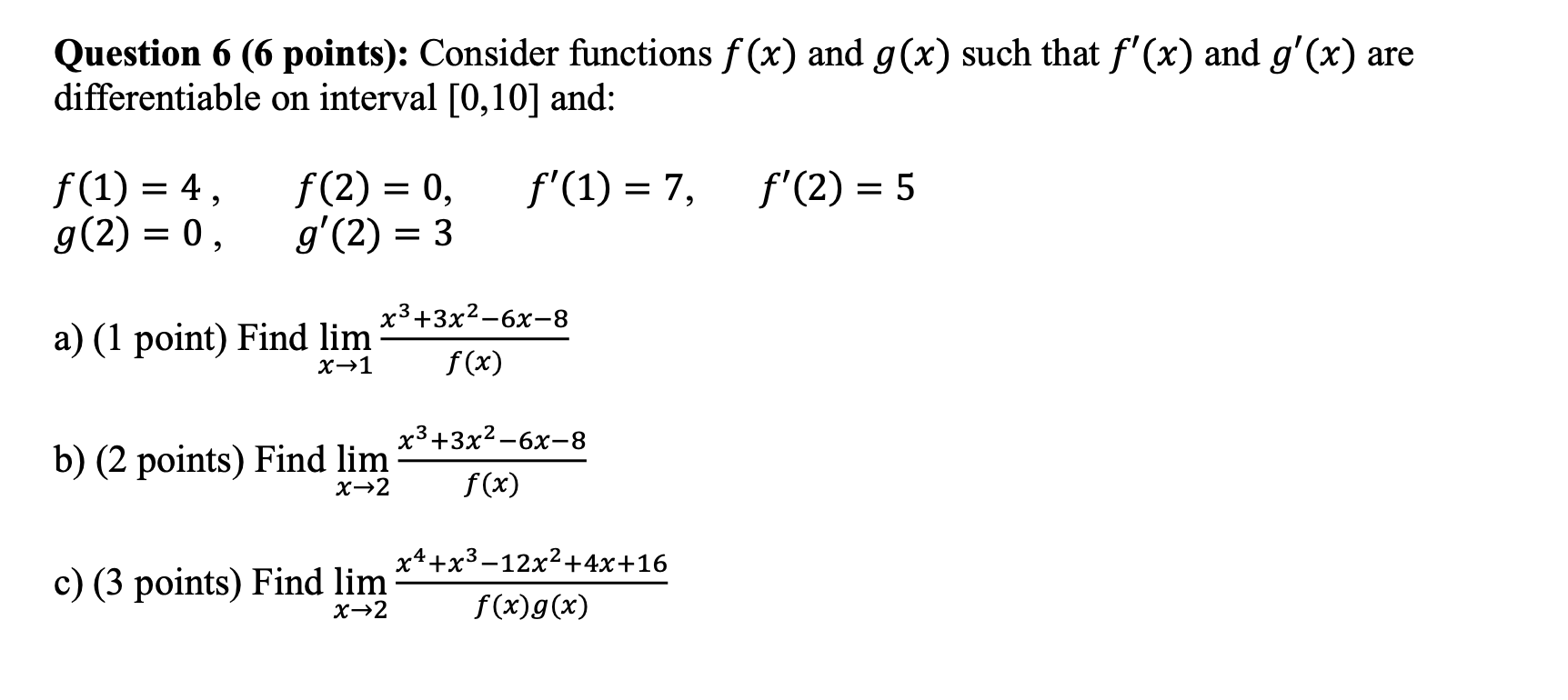 Solved Question 6 (6 points): Consider functions f(x) and | Chegg.com