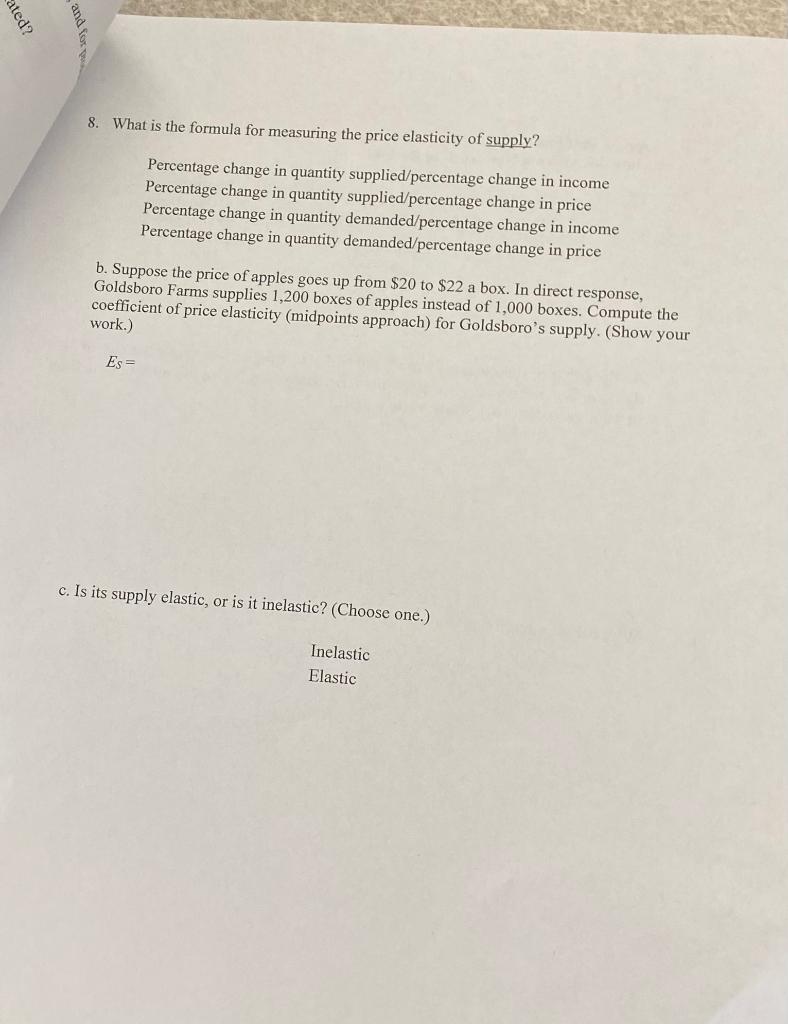 Solved 8. What is the formula for measuring the price | Chegg.com