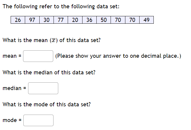 Solved The following refer to the following data set: What | Chegg.com