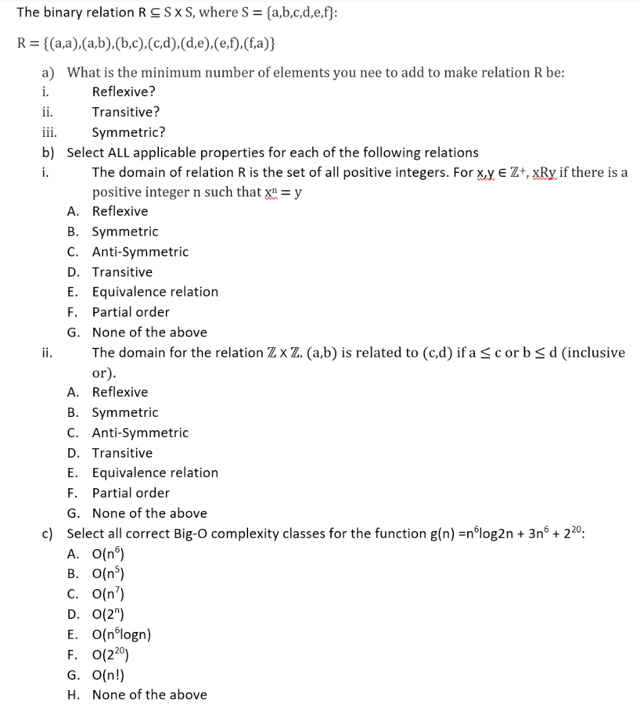 Solved The binary relation RCS XS, where S = {a,b,c,d,e,f}: | Chegg.com