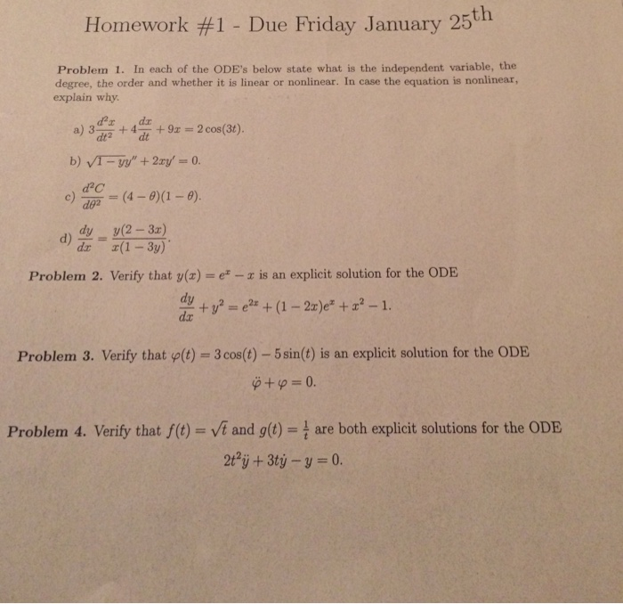 Solved Hornework #1 - Due Friday January 25th Problem 1. In | Chegg.com