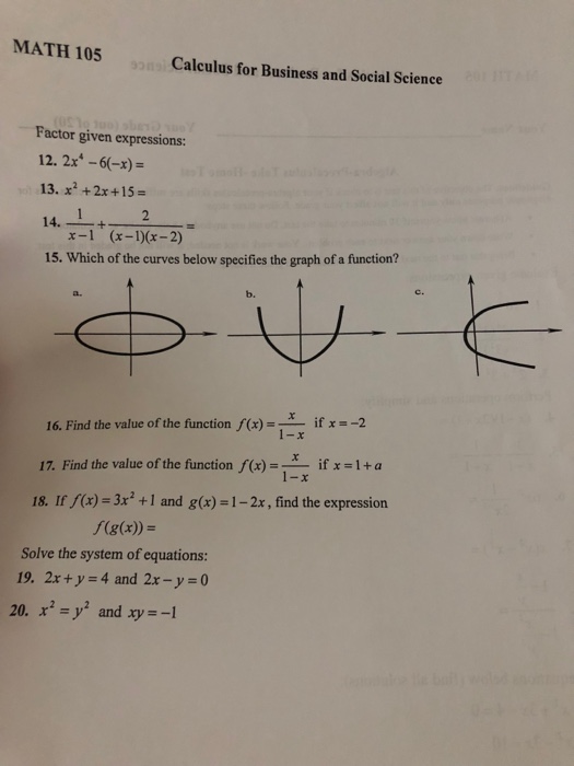 Solved MATH 105 Calculus for Business and Social Science | Chegg.com