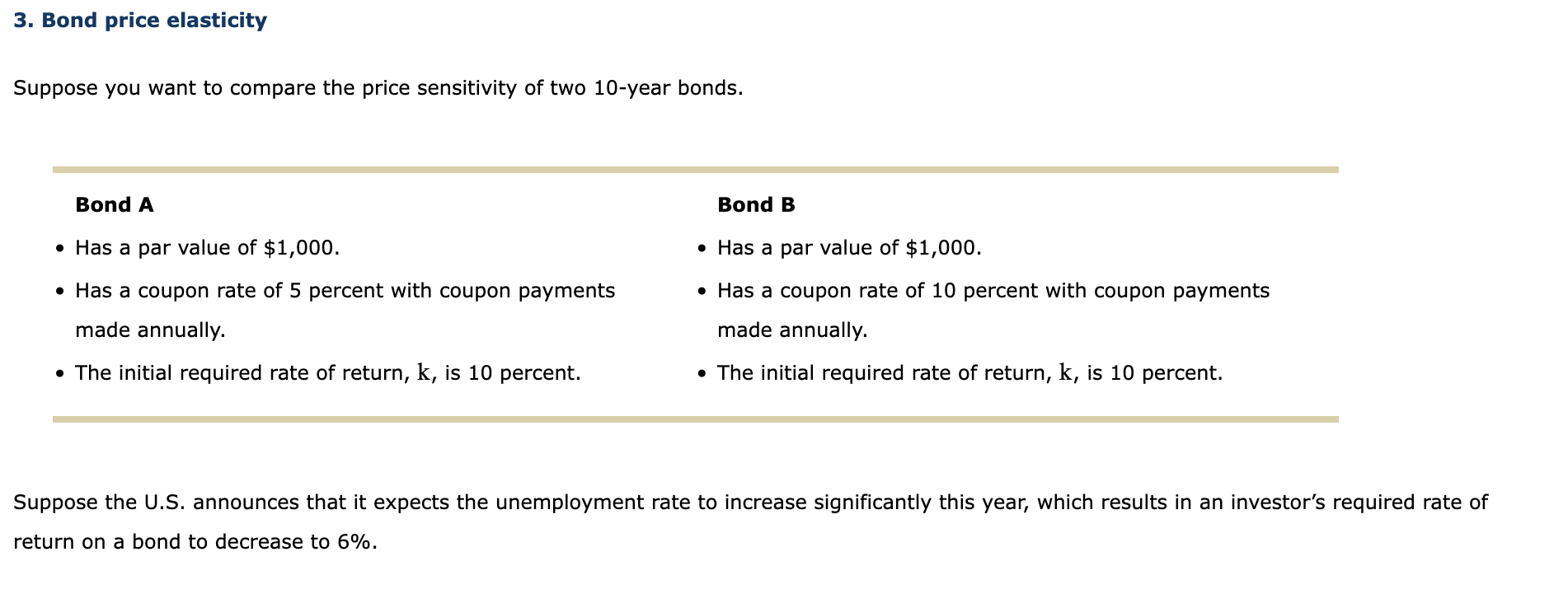 Solved 3. Bond price elasticity Suppose you want to compare | Chegg.com