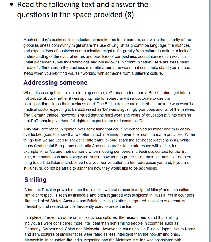 Solved • Read the following text and answer the questions in | Chegg.com