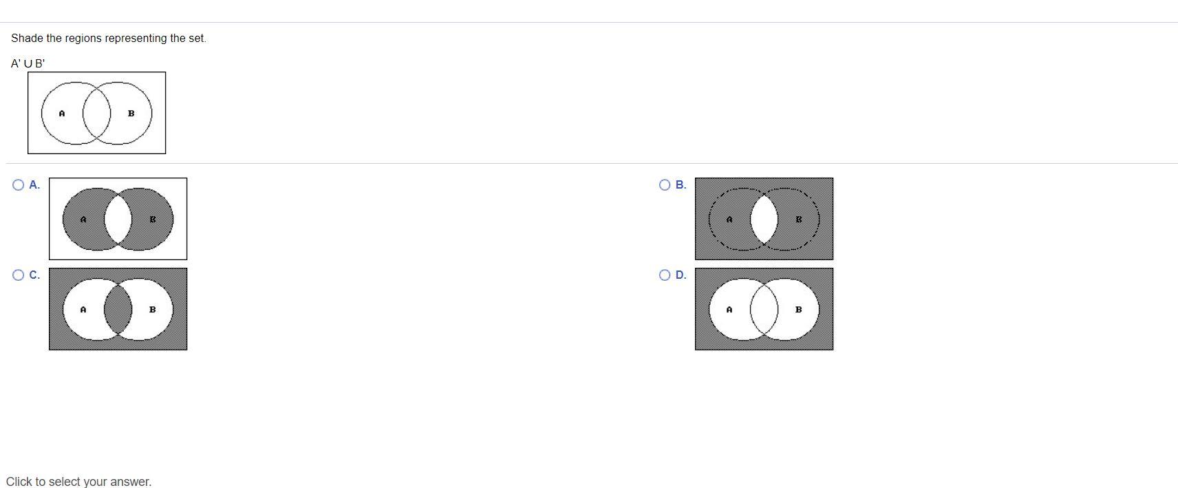 Solved Shade the regions representing the set. AUB OA OB. O | Chegg.com