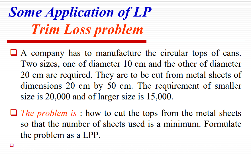 Solved Some Application of LP Trim Loss problem A company | Chegg.com