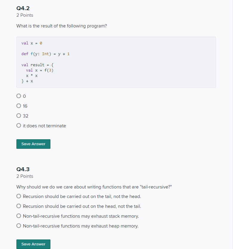 Solved val x=θ def f(y: Int )=y+1 val result ={ valx=f(3) | Chegg.com