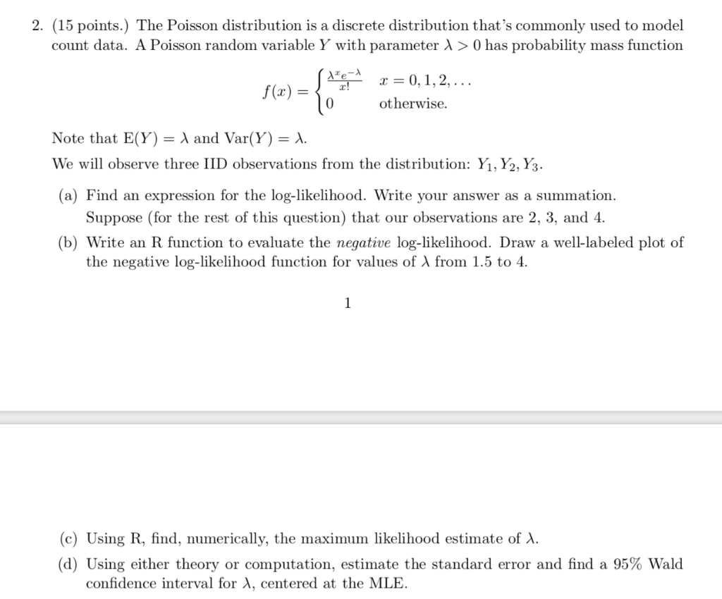 Solved 1. (10 points.) Let Y=X1+X2+⋯+Xn, where X1,…,Xn are | Chegg.com