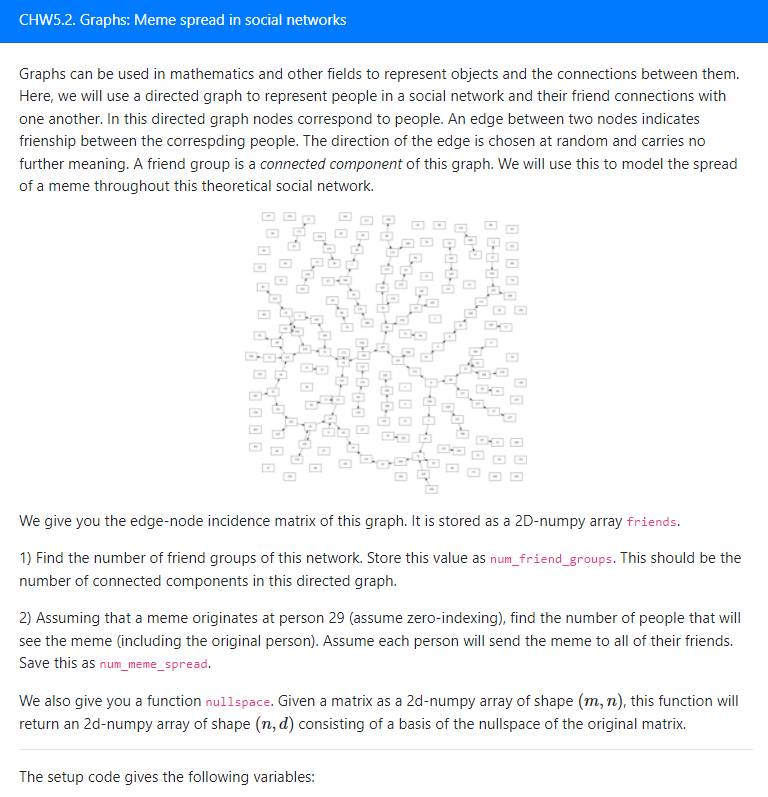 CHW5.2. Graphs: Meme spread in social networks Graphs | Chegg.com