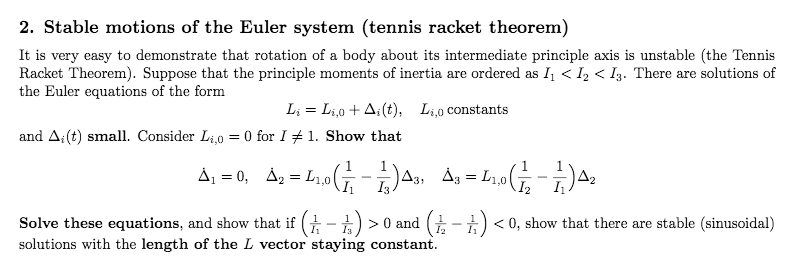2. Stable motions of the Euler system (tennis racket | Chegg.com