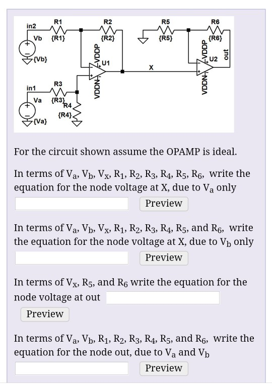 Solved R1 R2 R5 R6 in2 Vb (R1) (R2) (R5) (R6) (Vb) U1 U2 O | Chegg.com