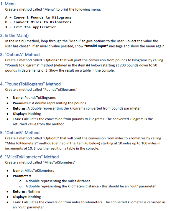 Solved 1. Menu Create a method called "Menu" to print the | Chegg.com