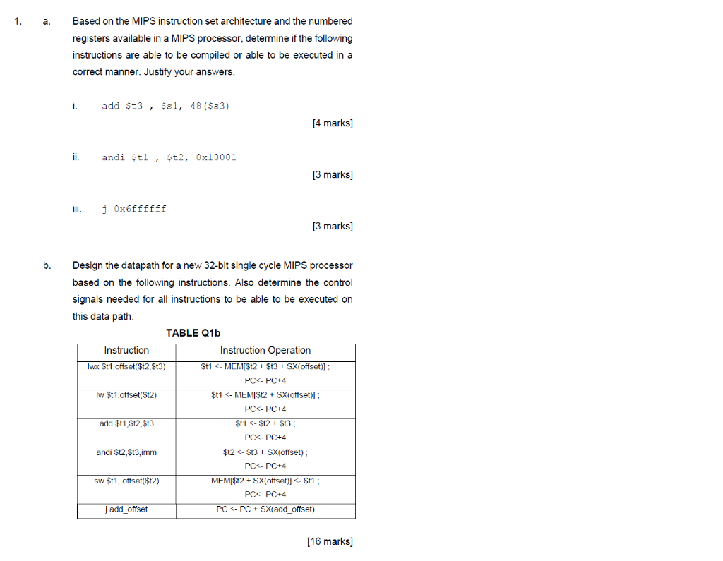 Solved 1. a. Based on the MIPS instruction set architecture | Chegg.com