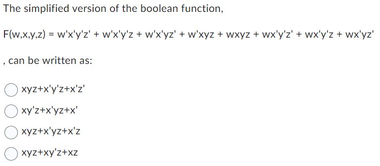 Solved The simplified version of the boolean function, | Chegg.com