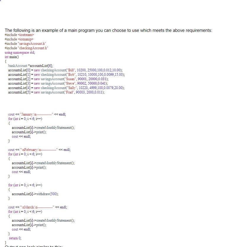 Solved bankAccount polymorphism Create from scratch or | Chegg.com