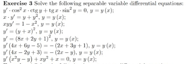 Solved Exercise 3 Solve the following separable variable | Chegg.com
