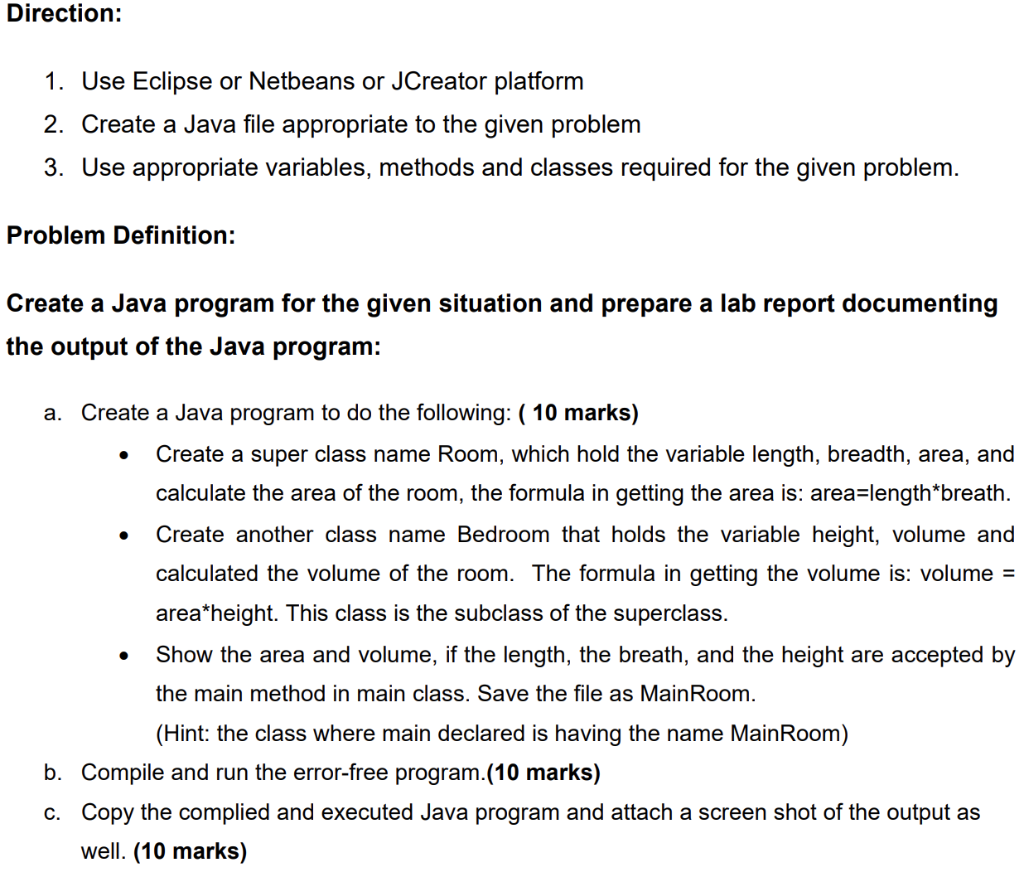 Solved Direction: 1. Use Eclipse or Netbeans or JCreator | Chegg.com