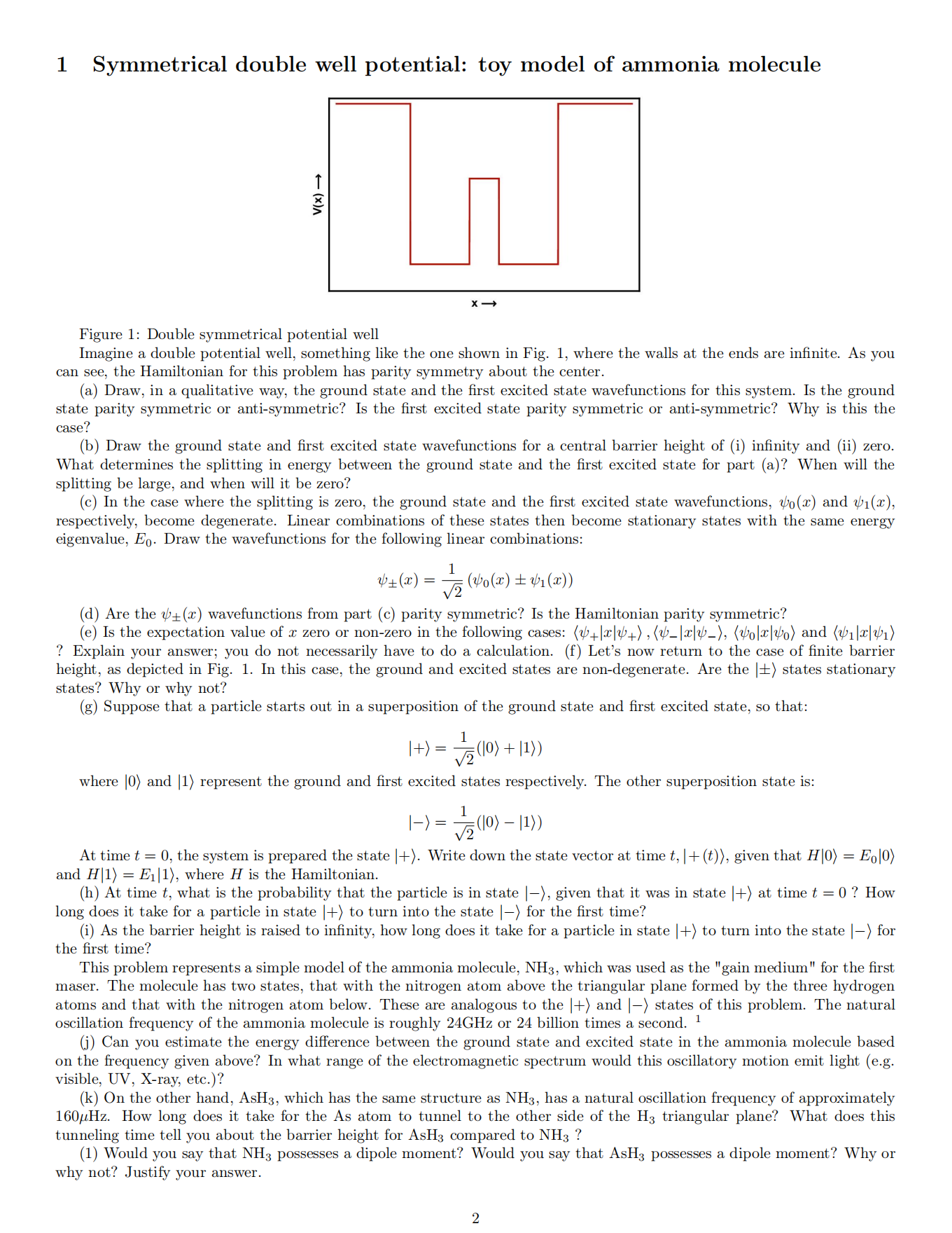 Solved 1 Symmetrical double well potential: toy model of | Chegg.com