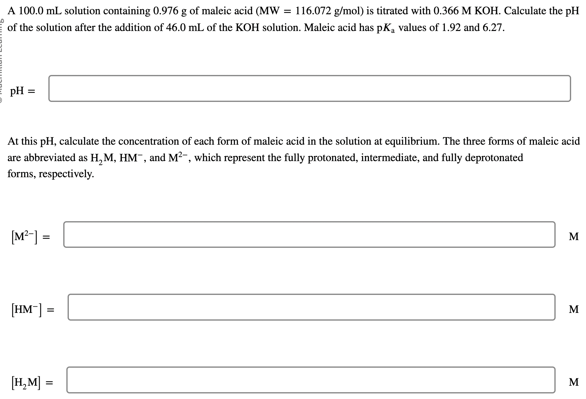  Solved A 100 0mL Solution Containing 0 976g Of Maleic Ac