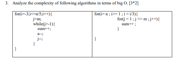 Solved 3. Analyze the complexity of following algorithms in | Chegg.com