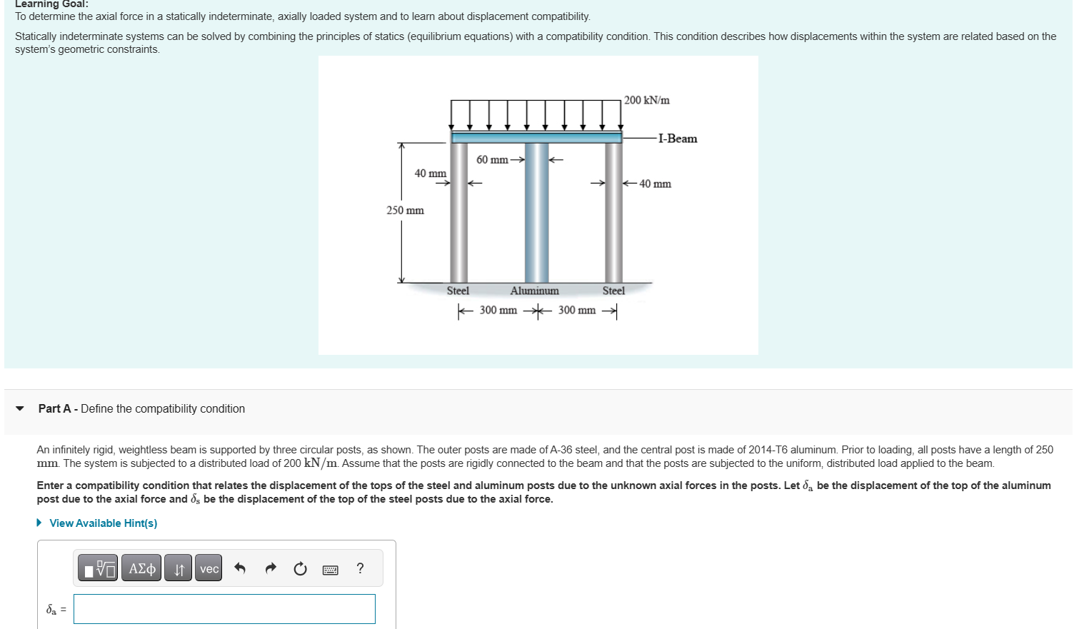 Solved Learning Goal: To determine the axial force in a | Chegg.com