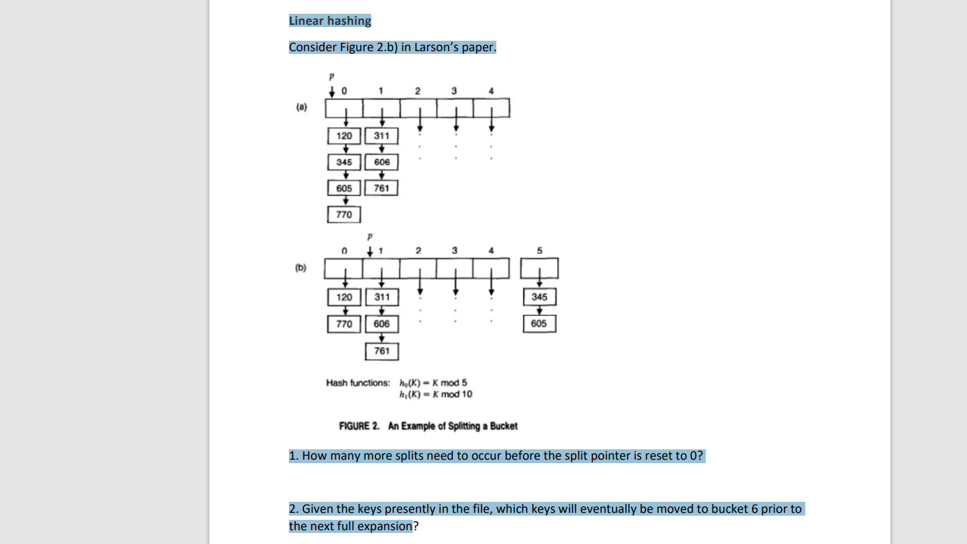 Solved Linear hashing Consider Figure 2.b) in Larson's | Chegg.com