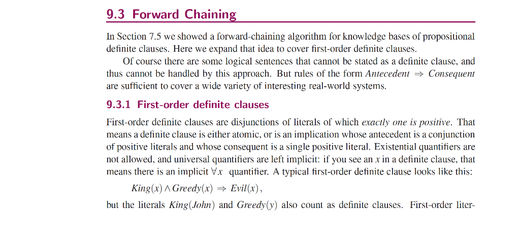 Solved 1. In Ch.9.3.1, the AI textbook describes an example | Chegg.com