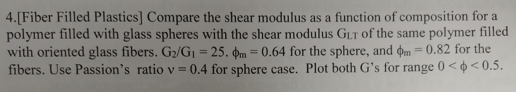 4.[Fiber Filled Plastics] Compare the shear modulus | Chegg.com
