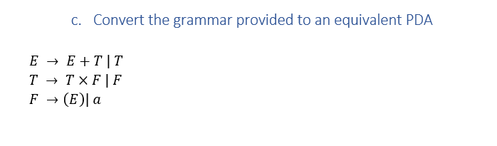 Solved C. Convert the grammar provided to an equivalent PDA | Chegg.com