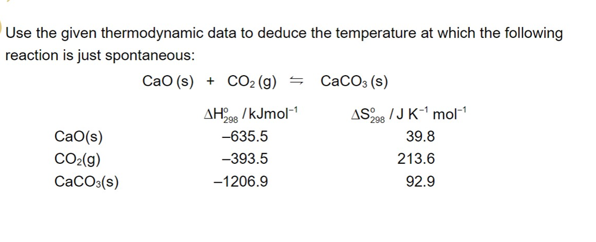 Solved Use the given thermodynamic data to deduce the | Chegg.com