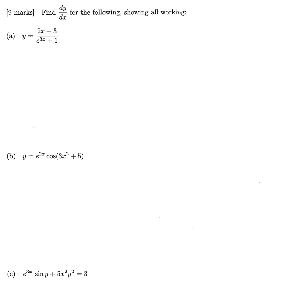 Solved [9 ﻿marks] ﻿Find dydx ﻿for the following, showing all | Chegg.com