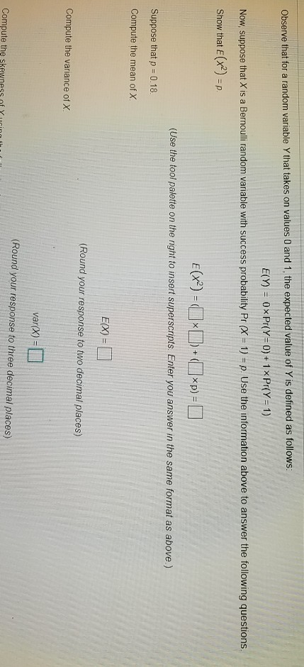 Solved Observe that for a random variable Y that takes on | Chegg.com