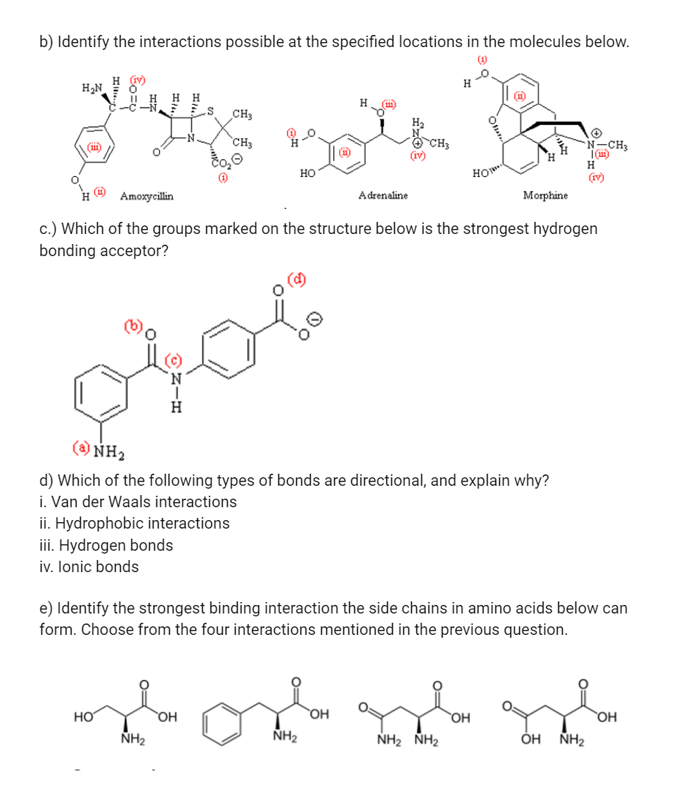 Solved b) ﻿Identify the interactions possible at the | Chegg.com