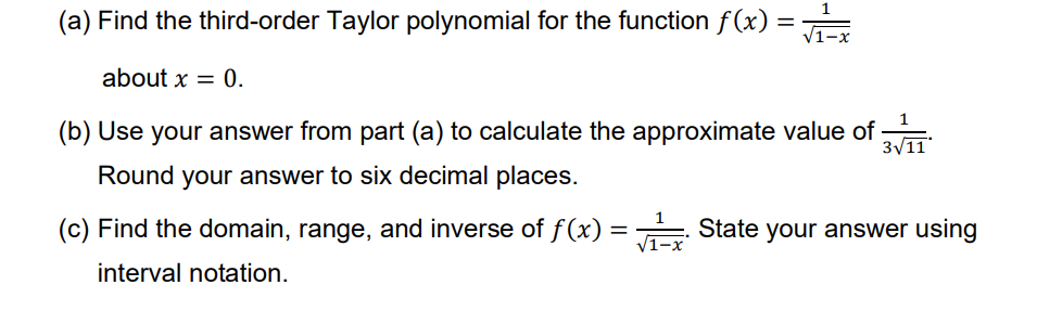 (a) Find the third-order Taylor polynomial for the | Chegg.com