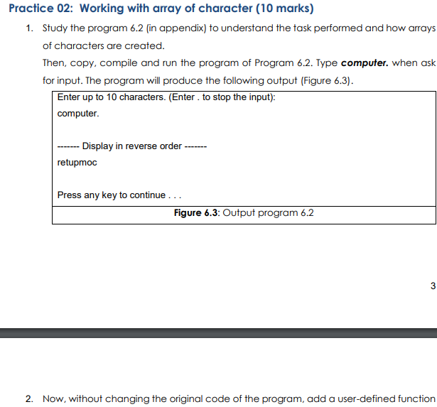 Solved Practice 02: Working with array of character (10 | Chegg.com