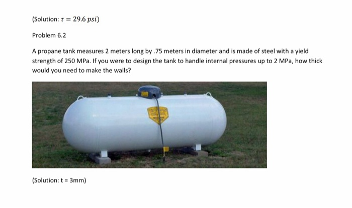 Solved Solution: T 29.6 psi) Problem 6.2 A propane tank | Chegg.com