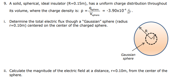 Solved 9. A solid, spherical, ideal insulator (R 0.15m), has | Chegg.com