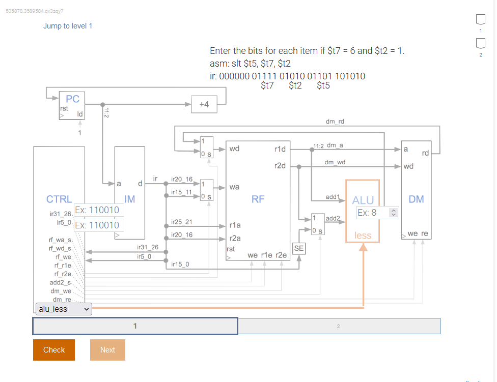 Solved Enter the bits for each item if $t7=6 and $t2=1. asm: | Chegg.com