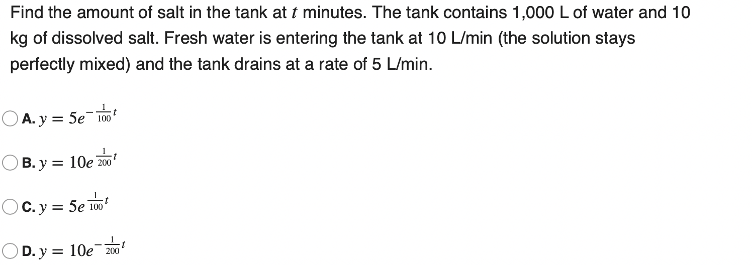 Solved Find the amount of salt in the tank at t minutes. The | Chegg.com