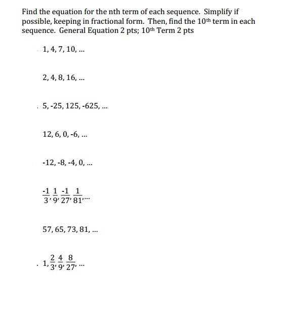 Solved Find the equation for the nth term of each sequence. | Chegg.com